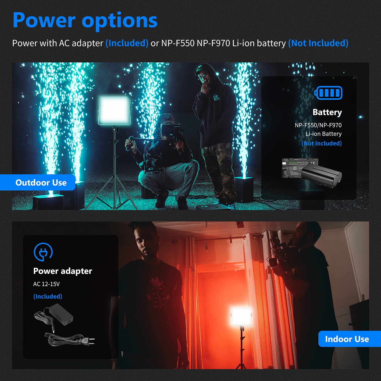 NEEWER 2 Packs 480 RGB Led Light with APP Control, Photography Video Lighting Kit with Stands and Bag, 480 SMD LEDs CRI95/3200K-5600K/Brightness 0-100%/0-360 Adjustable Colors/9 Applicable Scenes
