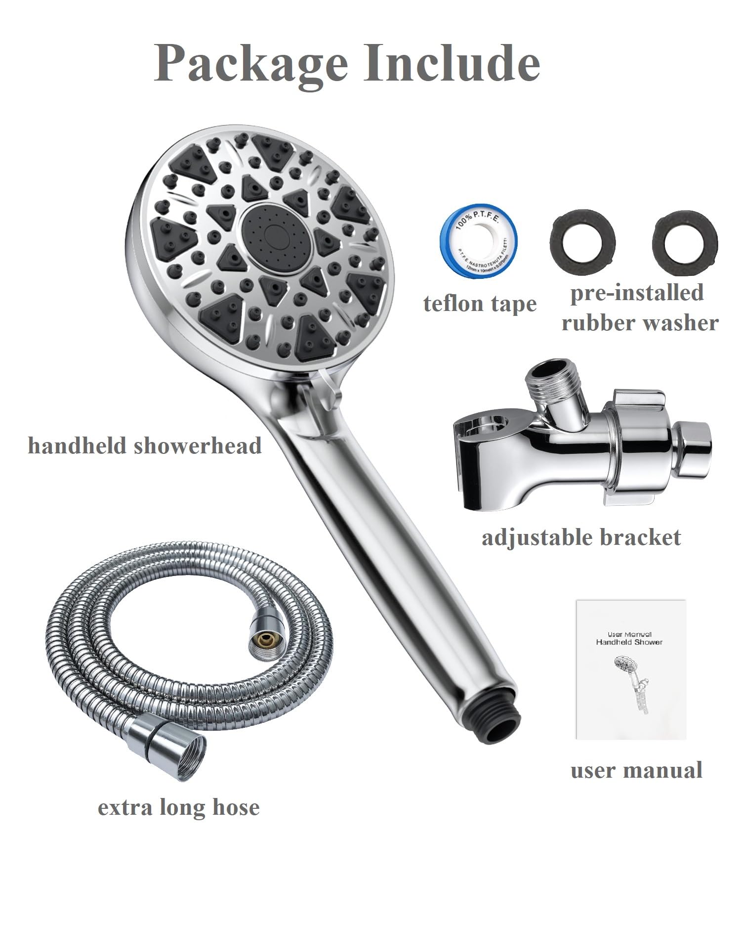 BOWGER Shower Head with Handheld High Pressure Multi-Function 7 modes, Built-in Power Wash to Clear Tub, Tile & Pets, 5β High Flow Hand Held Rain Showerhead with Extra Long Hose and Adjustable Bracket