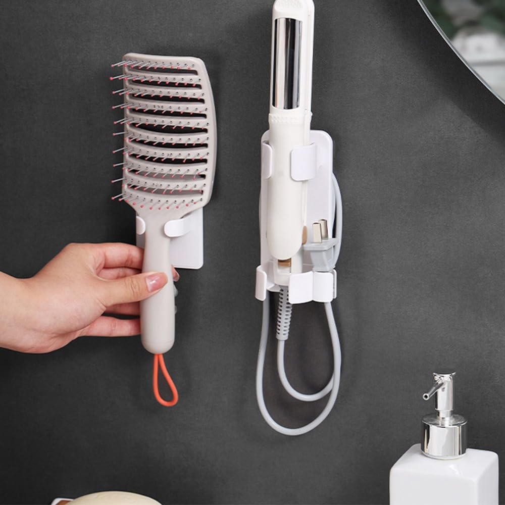 hobbyme 2Pcs Curling Iron Holder Wall Mounted,Plastic No Drilling Hair Dryer Rack,Multipurpose Hair Curler Holder White Curling Wand Rack for Bathroom