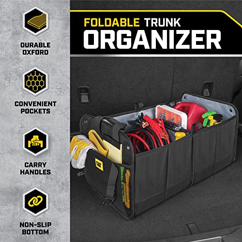CAT® FlexTrunk Car Trunk Organizer Storage - Collapsible Dual-Compartment Automotive Adjustable Pockets Expandable Sturdy Multipurpose Folding Cargo Store for Auto Backseat, Black (CATO-201)