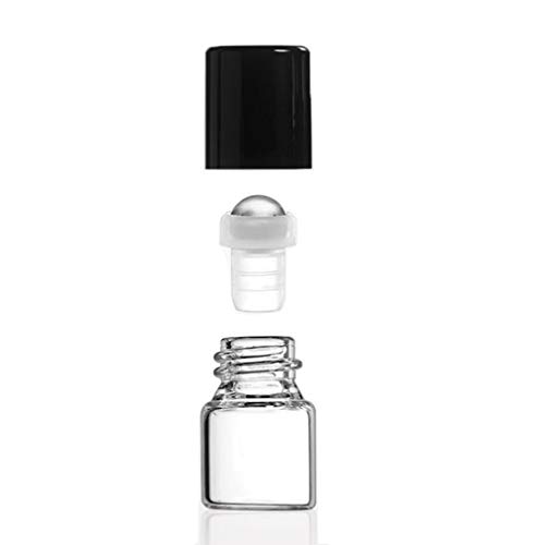 50 Pack 1ml Clear Glass Sample Vials For Essential Oils,Empty Glass Roller Bottle With Stainless Steel Roller Ball 1/4 Dram Glass Vials Perfume Roll On container-Funnel,Opener,Dropper Included