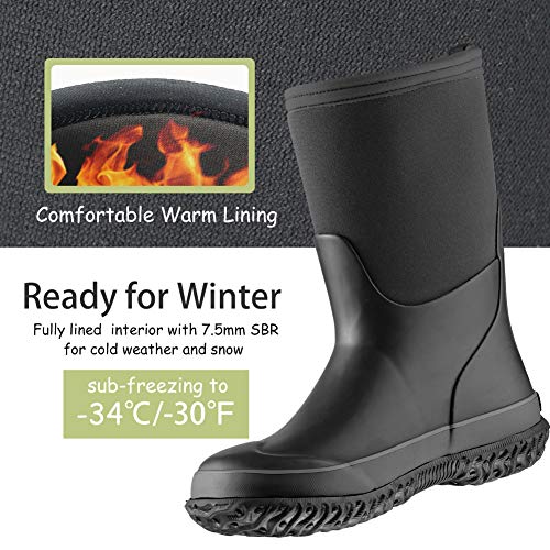 MCIKCC Unisex-Child Kids Waterproof Winter Rain Boots, Classic Youth Insulated Neoprene Rubber Boot for Toddler Boys Girls,Black,Size 6