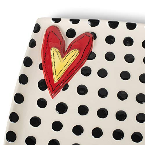 DEMDACO Dots and Heart Black and White 11 x 11 Glossy Stoneware Square Platter