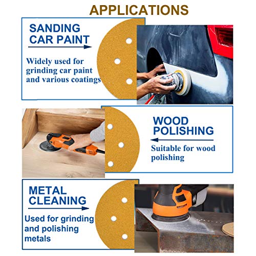 Aiyard 6-Inch 6-Hole Hook and Loop Sanding Discs, 60/80/100/120/150/220/320/400/600/800 Assorted Grits Sandpaper for Random Orbital Sander, 100-Pack