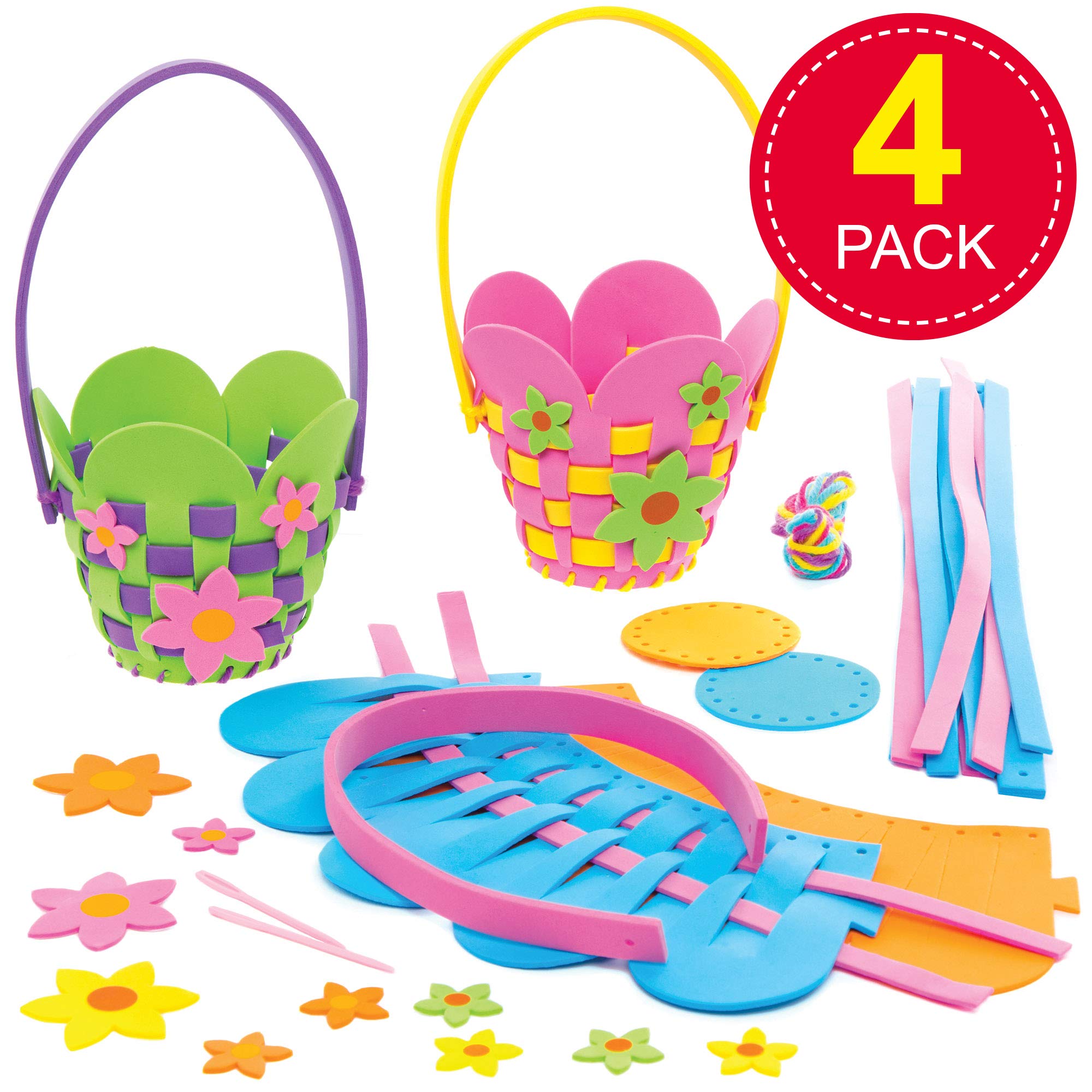 Baker Ross AT380 Flower Basket Weaving Kits - Pack of 4, Introductory Sewing for Beginners and for Kids Arts and Crafts Projects