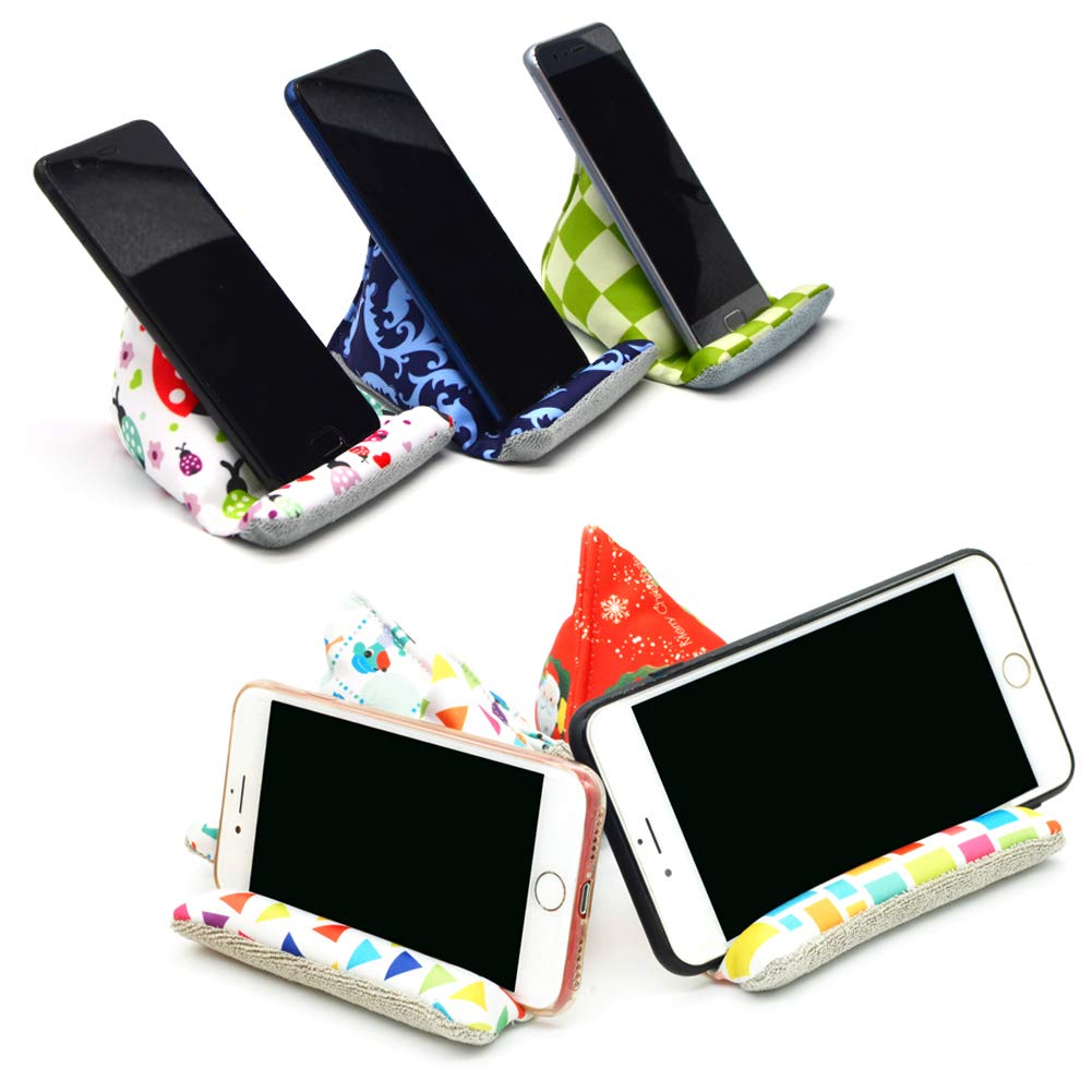 Fabric Phone Stands, Phone Pillow Holder for iPhone X iPhone 13, Handmade Phone Bean Bag Cushion for Desk (Blue)