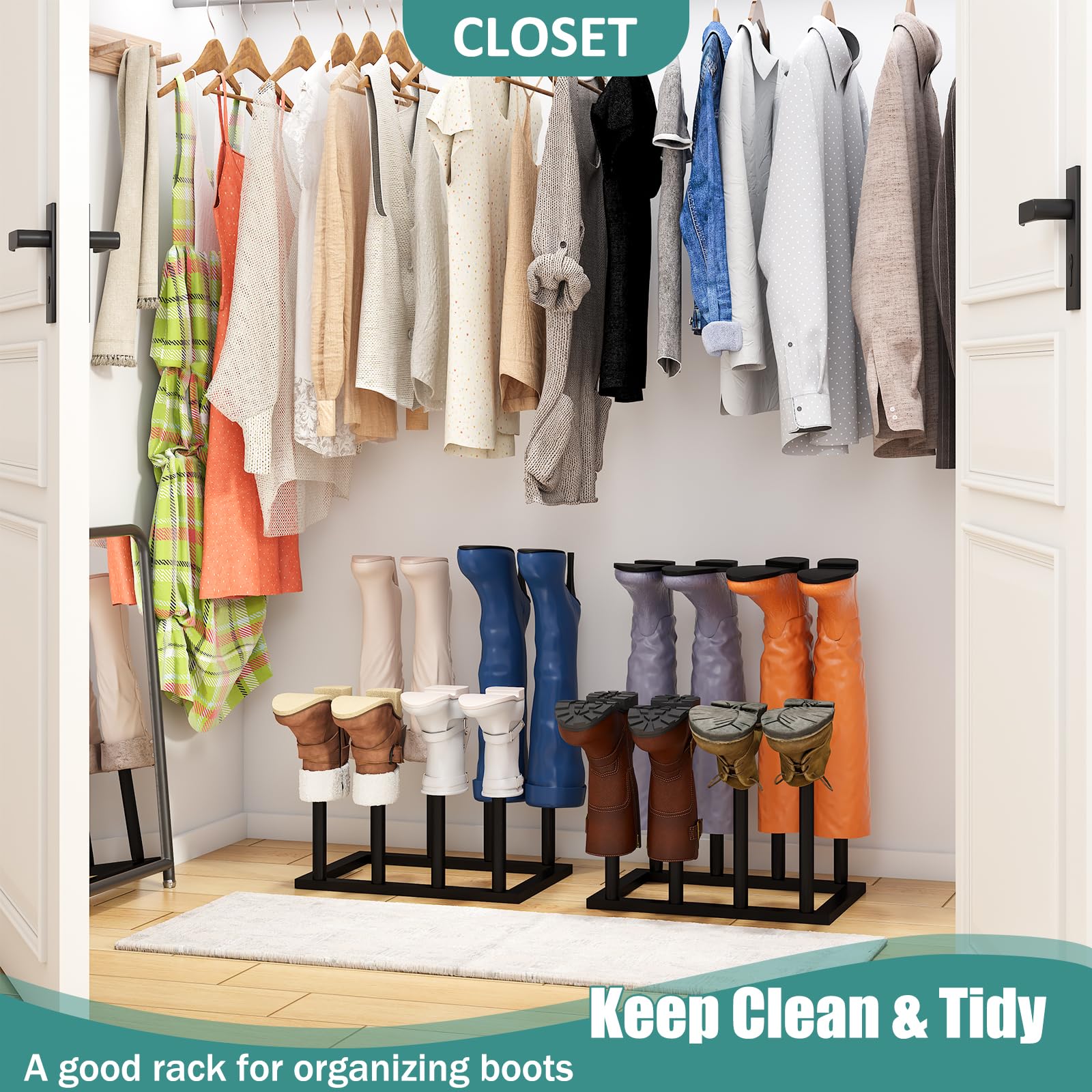 viewcare Black Boot Rack, Boot Rack Organizer for Tall Boots, Bamboo Wood Boot Holder for Entryway, Free Standing Shoe Racks for Hallway Closet, Free Standing Shoe Racks for Indoor Outdoor