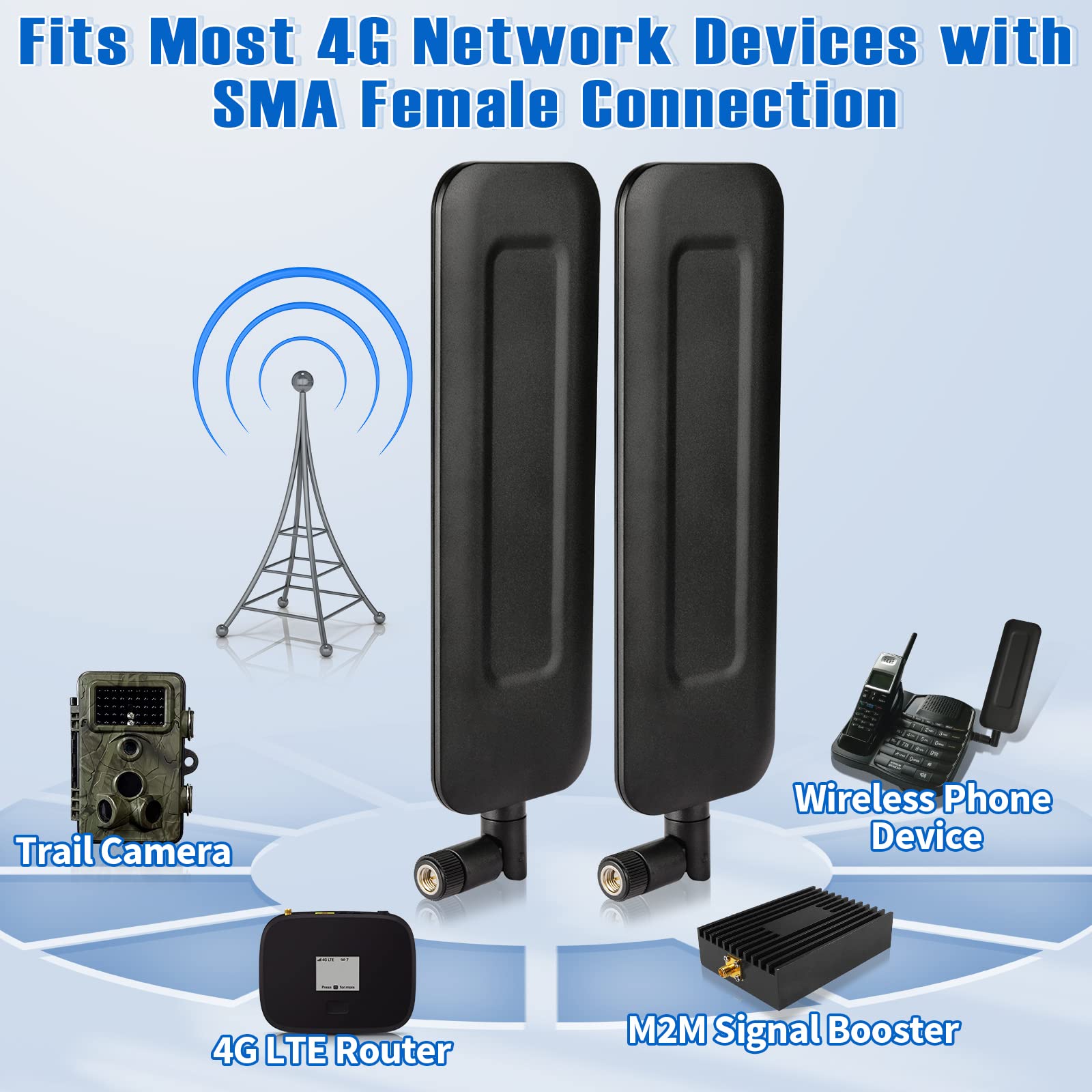 Eightwood Wide Band 4G LTE Dipole Antenna SMA Male Compatible with Outdoor HCO Spartan Cellular Hunting Game Trail Cameras (2-Pack)