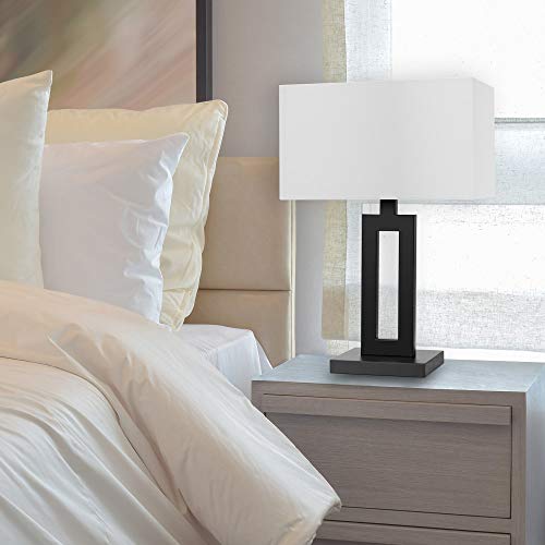 Globe Electric 67045 20" Table Lamp, Matte Black, White Linen Shade, On/Off Socket Rotary Switch, Table Lamp for Living Room, Home Décor, Lamps for Bedrooms, Room Décor, Home Improvement