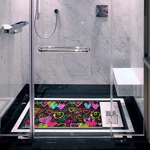 Bath Tub Shower Mat - Anti-Slip PVC Material 15.1x26.8 in, Gentle Cushioning Quick Drying Suction Cups Reliable Solution - Hand Drawn Simple Hearts Non-Slip Floor Mat