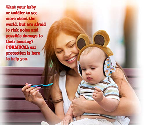 PORMUCAL Baby Ear Protection Ear muffs For 3 Months To 2+ Years Noise Reduction Hearing protection For Infant And Toddlers With Bear Ear. (Brown)
