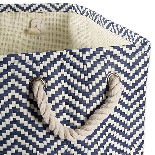 DII Chevron Woven Paper Storage Organizer Bin Laundry Hamper, Organize Clothing, Toys, Pet Supplies, Accessories, Kids & Baby Nursery Basket, Small Rectangle, Nautical Blue