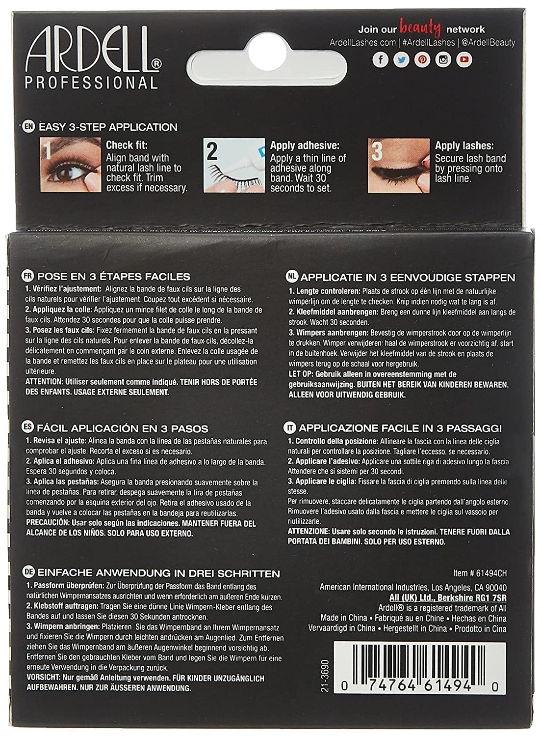 Ardell Demi Wispies False Eyelashes Black, Eye Make-Up Enhancement, Full Volume Strip Lashes - 4 pairs, 1 Pack