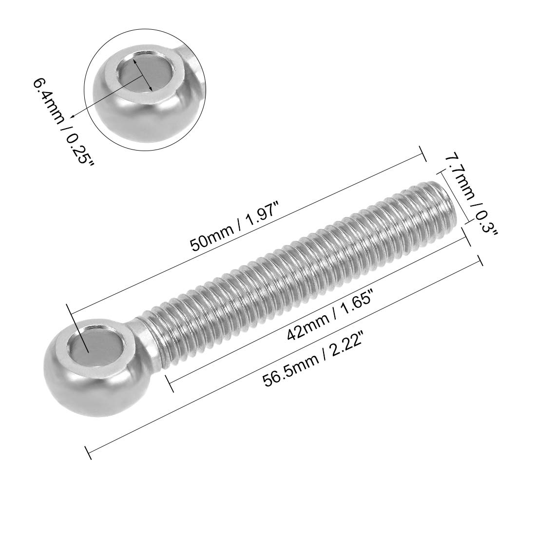 uxcell M8 x 50mm 304 Stainless Steel Machine Shoulder Lift Eye Bolt Rigging 5pcs