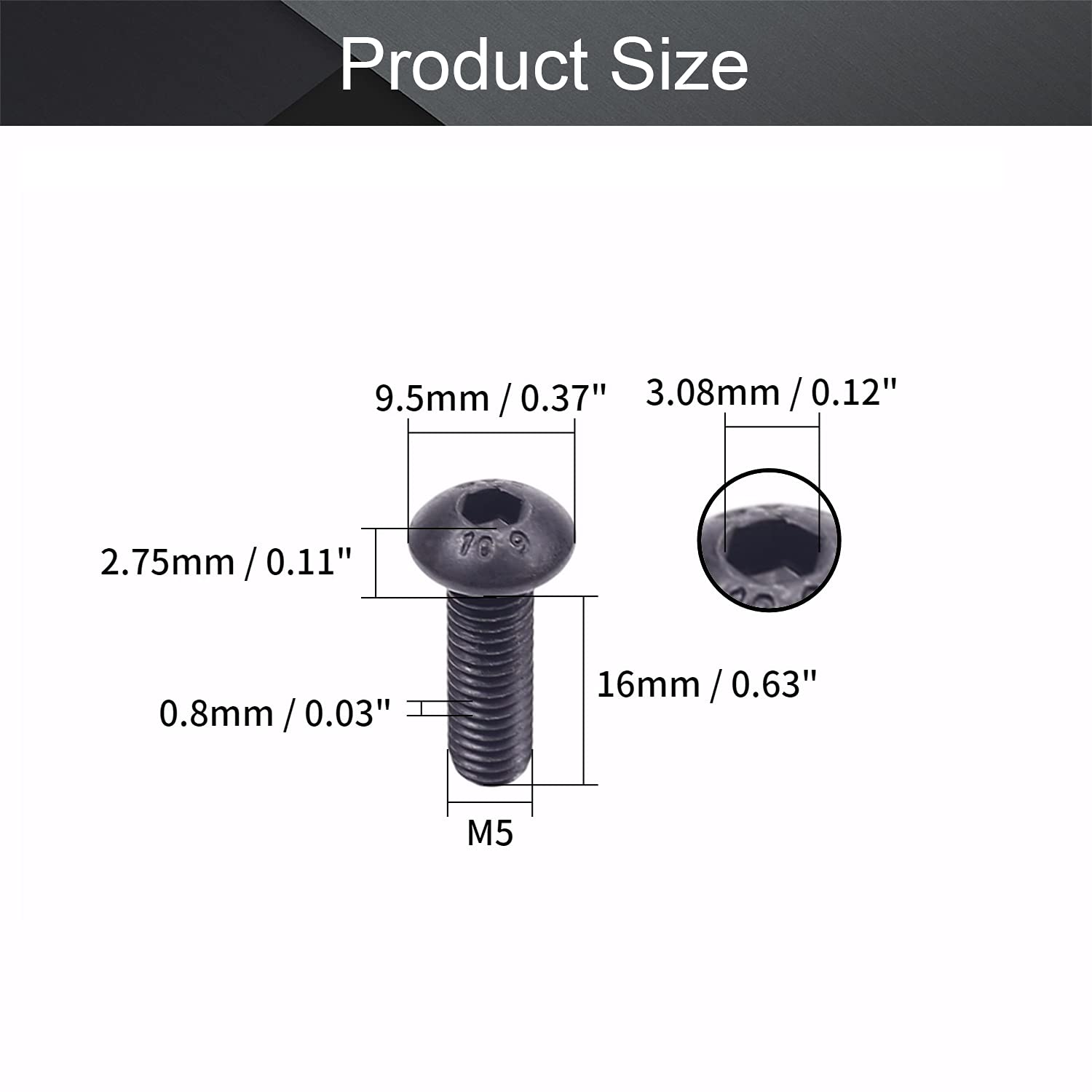 MroMax 50Pcs M5 x 16mm Button Head Socket Cap Bolts Screws, Alloy Steel 10.9 Grade, Allen Socket Drive, Black Oxide Finish, Fully Machine Thread