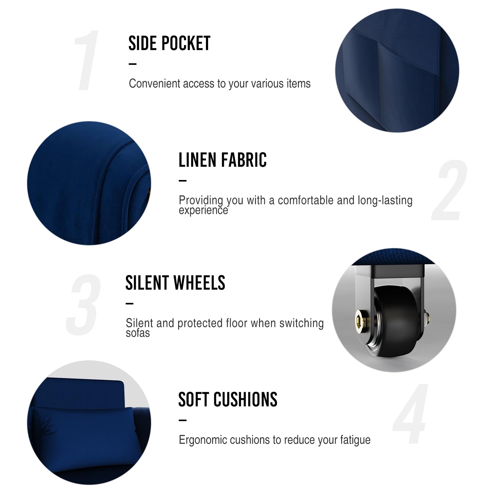 3 in 1 Convertible Sofa Bed, 54" Pull Out Couch 2 Seat Loveseat Sofa Modern Sleeper Sofa Linen Upholstered Fabric Sofa with 2 Pillows and Storage Armrest for Living Room - Black