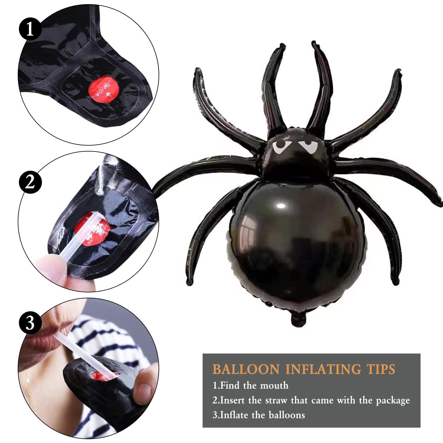 4 PCS Halloween Foil Balloons Large Black Spider Bat Balloons Cute Aluminum Foil Balloons for Halloween Props Party Decorations