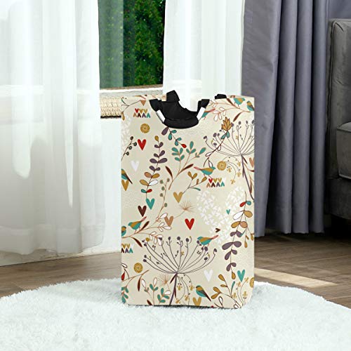 Qilmy 22.7’’ Floral Bird Waterproof Foldable Laundry Hamper, Dirty Clothes Laundry Basket, Storage Organizer for Toy Collection