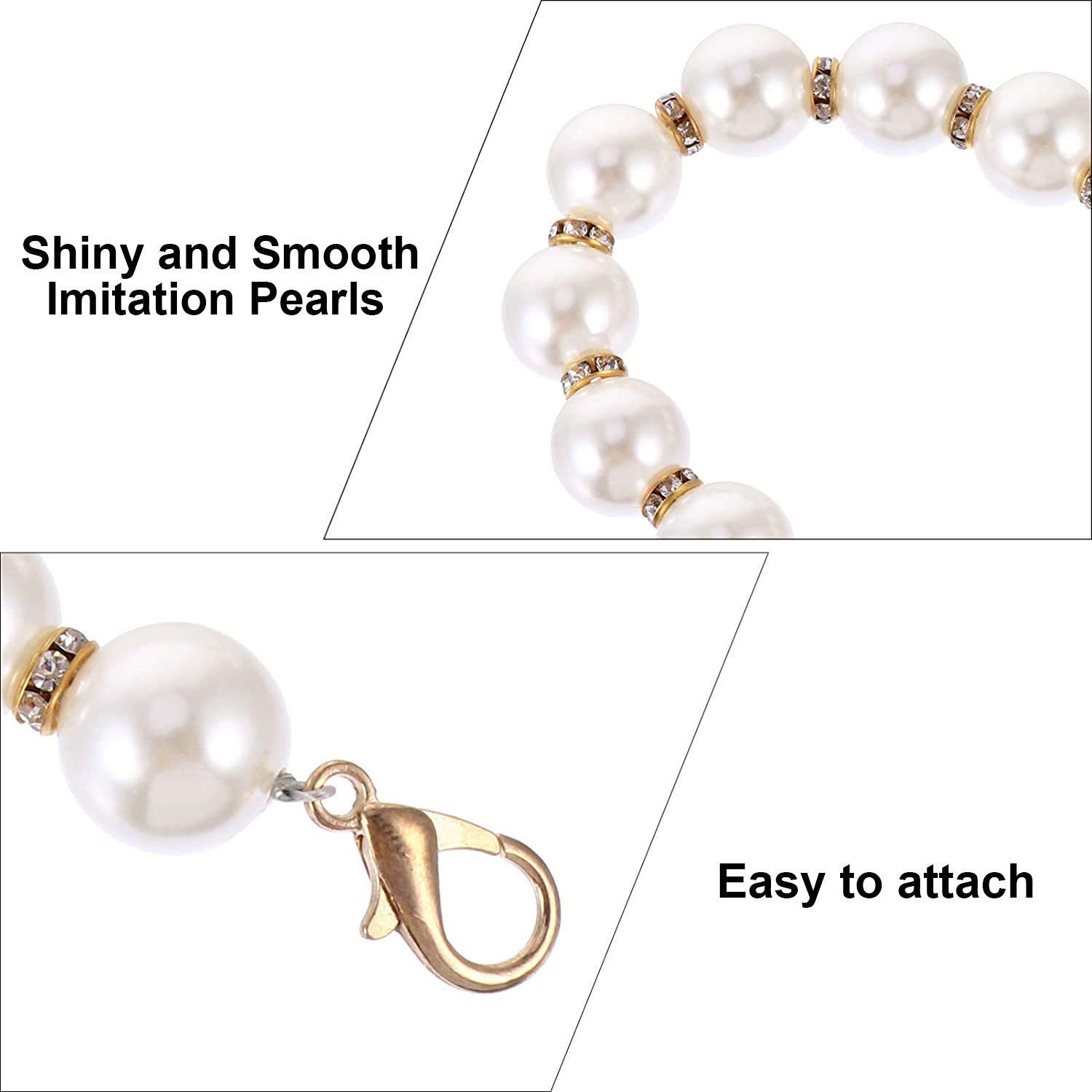 2 Pieces DIY Round Large Imitation Pearl Bead Replacement Chain Strap, Bag Accessories Decorations, Short Purse Chain,Long Handbag Shoulder Straps with Metal Buckles¡