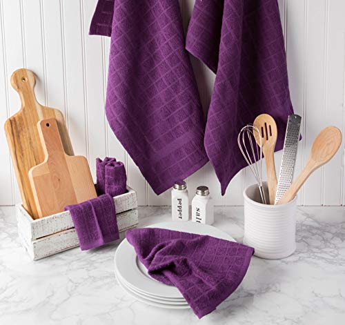 DII Basic Terry Collection Windowpane Dishtowel Set, 16x26, Eggplant Solid, 4 Piece