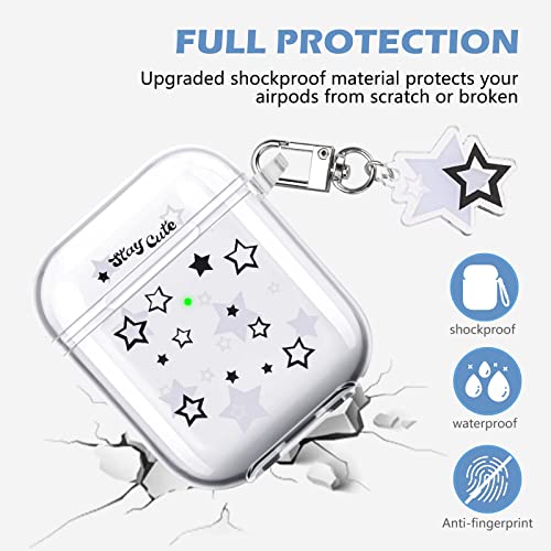 AirPod Case with Star Keychain, Cute Charms Star Pattern Design Clear Soft Protective Cover Compatiable with AirPods 2nd & 1st Generation Case