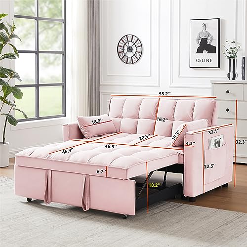 3 in 1 Loveseat Sofa with Pull Out Sleeper Couch Bed, Adjustable Backrest Functional 2 Seater Love Seat Sofa & Couch Convertible Sleep Futon Sofabed, Compact Living Room Upholstered Furniture Daybed