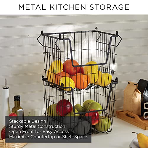 DII Metal Wire Mesh Stackable Utility Storage Bin, Large Rectangle, 13x10x11", Black