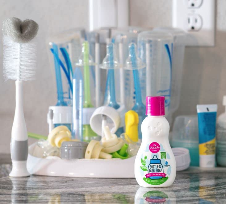 Dish Bundle by Dapple Baby Includes Baby Bottle & Dish Liquid by Dapple Baby Travel Size 3 Fl Oz, and 16.9 Fl Oz Bottle, 2 ct., Fragrance-Free - Plant-Based - Hypoallergenic