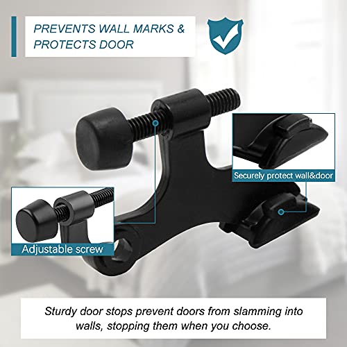 4 Pack Hinge Pin Black Door Stopper, Adjustable Heavy Duty Hinge Pin Door Stop with Black Rubber Bumper Tips