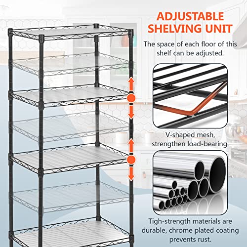 FDW 18L x 12W x 44H Wire Shelves Metal Shelf with 4 PP Sheets Storage Shelves 4 Tier Layer Storage Shelves for Laundry Bathroom Kitchen Garage,Black