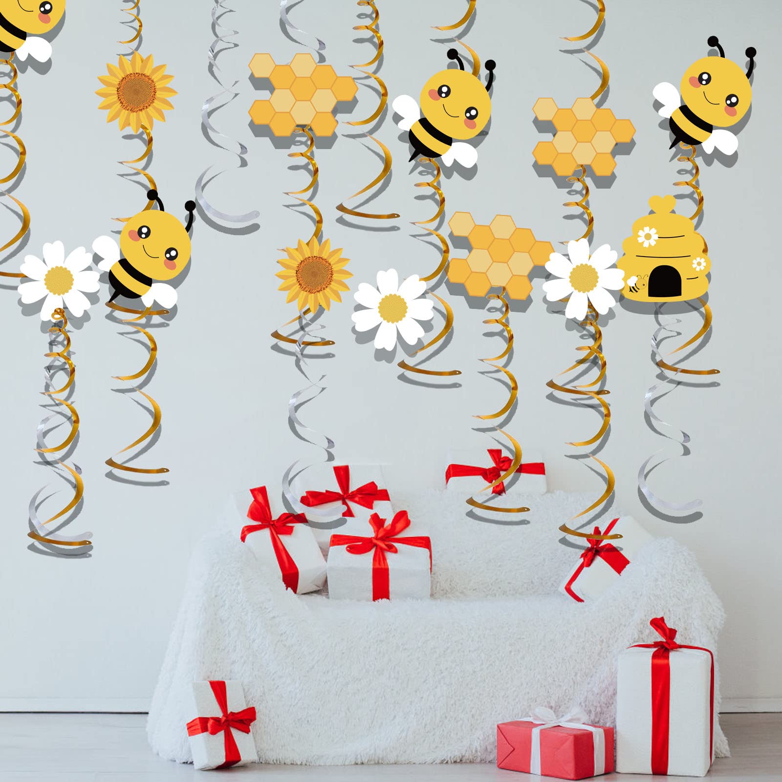 40pcs Honey Bee Hanging Swirl Decorations Bee Theme Party Supplies Ceiling Streamers for Birthday, Baby Shower, Gender Reveal Party Decorations