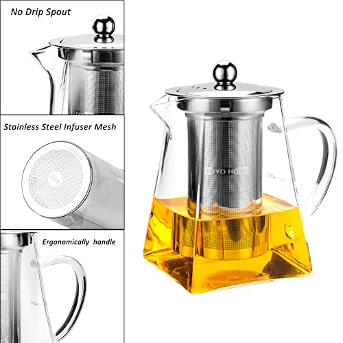 Glass Teapot with infuser, Tea Infusers for Loose Tea, Small Loose Leaf Tea pot, Heat resistant, Ideal for Tea Parties and Stovetop Brewing,600ml