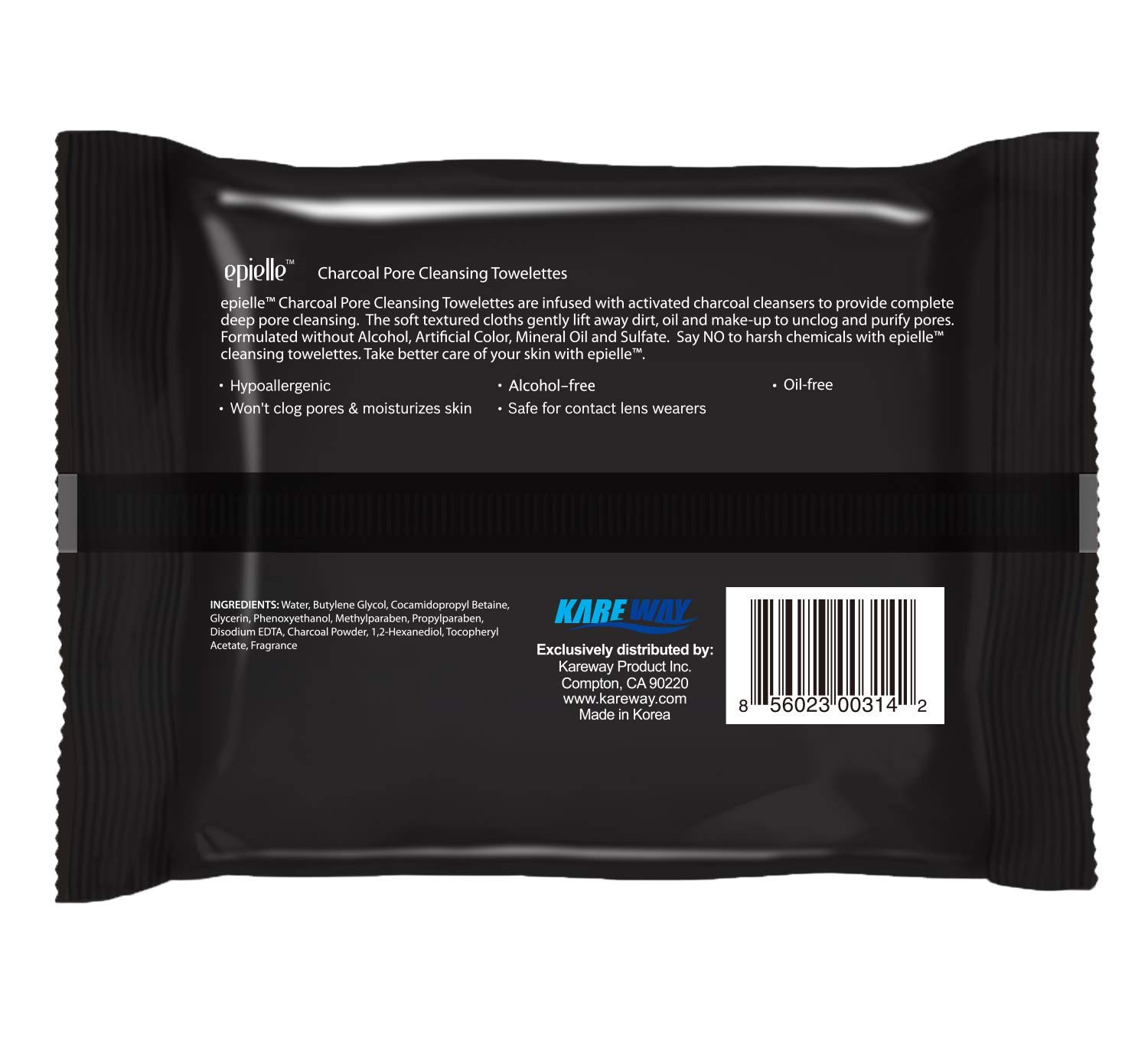 Epielle Charcoal Makeup Remover Wipes | Soft & Gentle for All Skin Types | Removes Dirt, Oil, Waterproof Makeup | 6 Pack | Korean Skincare