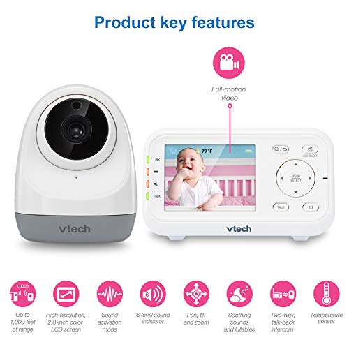 VTech VM3261-2 2.8β Digital Video Baby Monitor with 2 Pan & Tilt Cameras, Full Color and Automatic Night Vision, White
