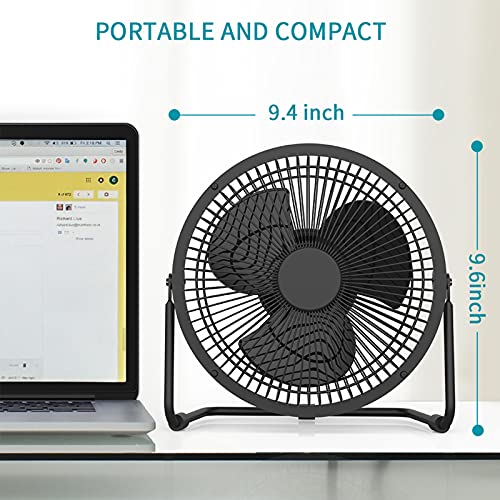 Battery Operated Desk Fan with Timer, 4 Speeds with Upgraded Strong Airflow, 9 Inch Rechargeable Table Fan for Home Camping Hurricane, Quiet & Portable, Fast Charging, 5200mAh, Metal Fan for Durable, Easy Cleaning, 360° Rotation