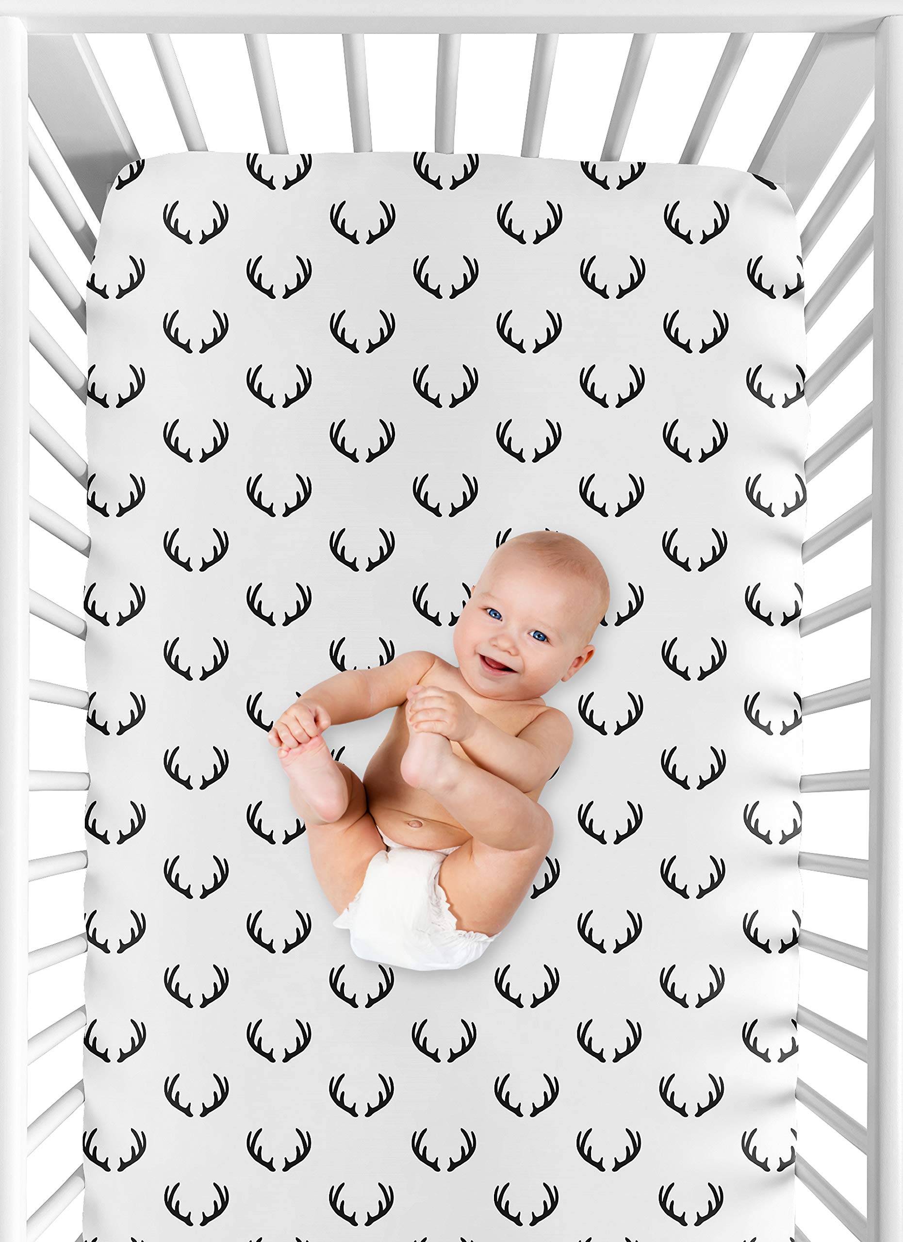Sweet Jojo Designs Black and White Rustic Deer Baby or Toddler Fitted Crib Sheet for Woodland Camo Collection