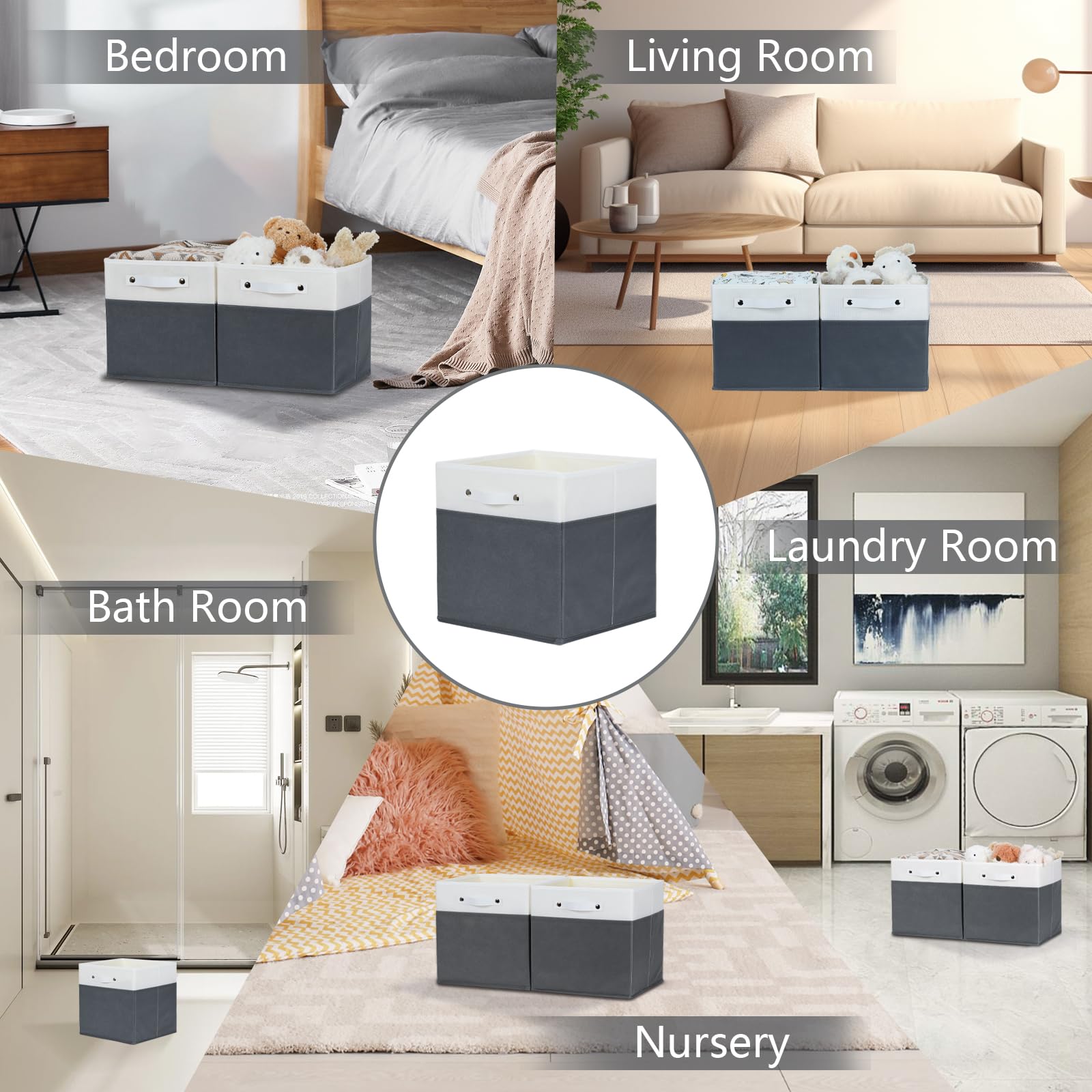 Bidtakay Collapsible Storage Bins 4-Pack Fabric Storage Cube Organizer with Handles 11x11x11 Inches Lightweight Clothes Baskets Waterproof Small Storage Cube Bins with Hard Board White/ Light Beige