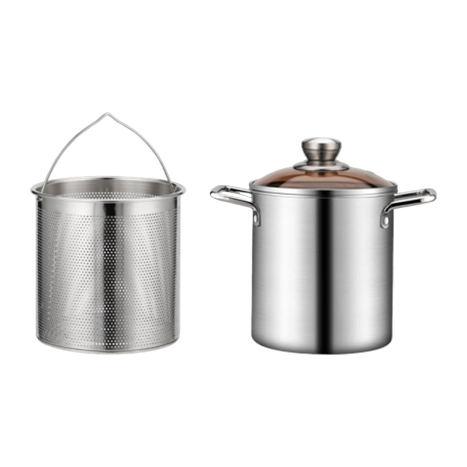 Stainless Steel Stockpot with Basket, Turkey Fryer Pot Cookware, Nonstick Universal Seafood Boil Pot, Heavy Duty Cooking Pot, no clamp
