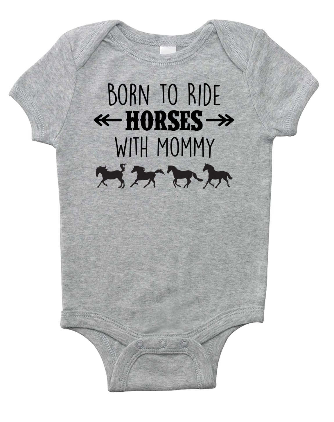 Equestrian Creations Born to Ride Horses with Mommy, Short Sleeve Horse Bodysuit, Baby Boy or Girl (6 Months, Heather Gray)