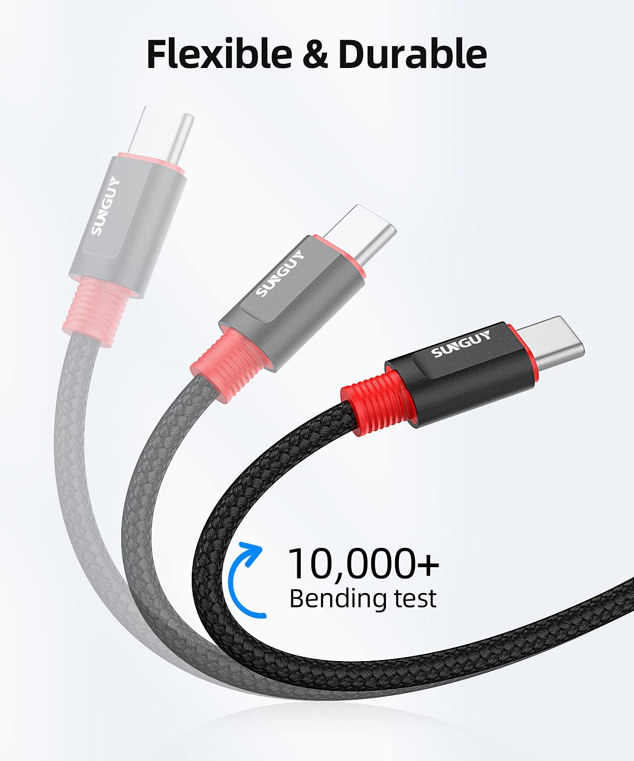 SUNGUY USB A to C Cable Right Angle, [2-Pack,1ft] 90 Degree Braided Fast Charging & Sync Type C Cable Compatible for Samsung Galaxy S10 S10E S9 S8 Plus Note 9, Nintendo Switch,Oculus Quest 2