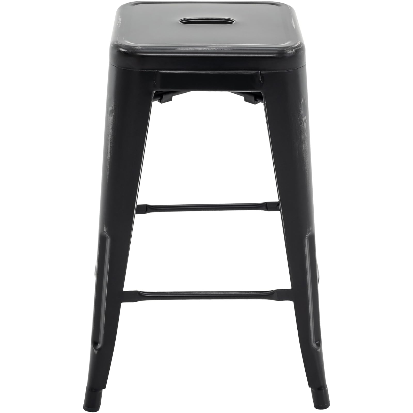 Vogue Furniture Direct 24 Inch Metal Bar Stools, Backless Counter Height Barstools, Indoor Outdoor Stackable Stools with Square Seat, Set of 2 (Distressed Black)