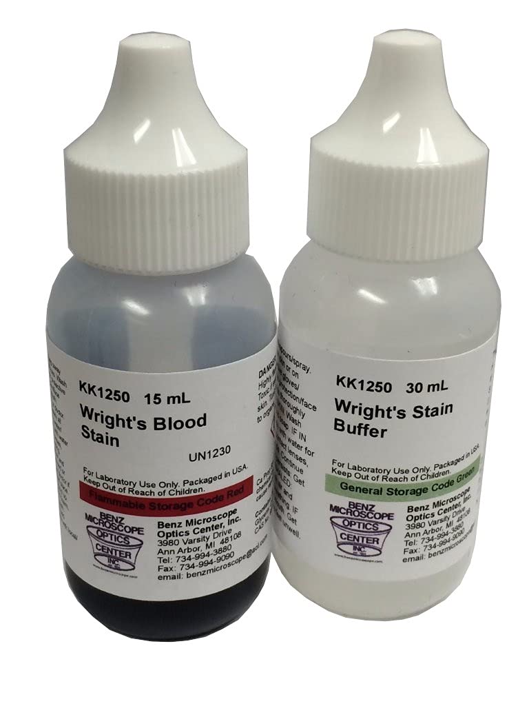 Benz Microscope Wright's Stain Set, includes 15 ml Stain and 30 ml Buffer.