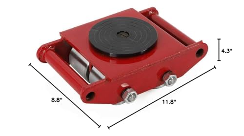 Machinery Mover Dolly Skate Roller Industrial Machine with Steel Rollers Cap 360 Degree Rotation (6T 13200LBS, Red, Steel Rollers)