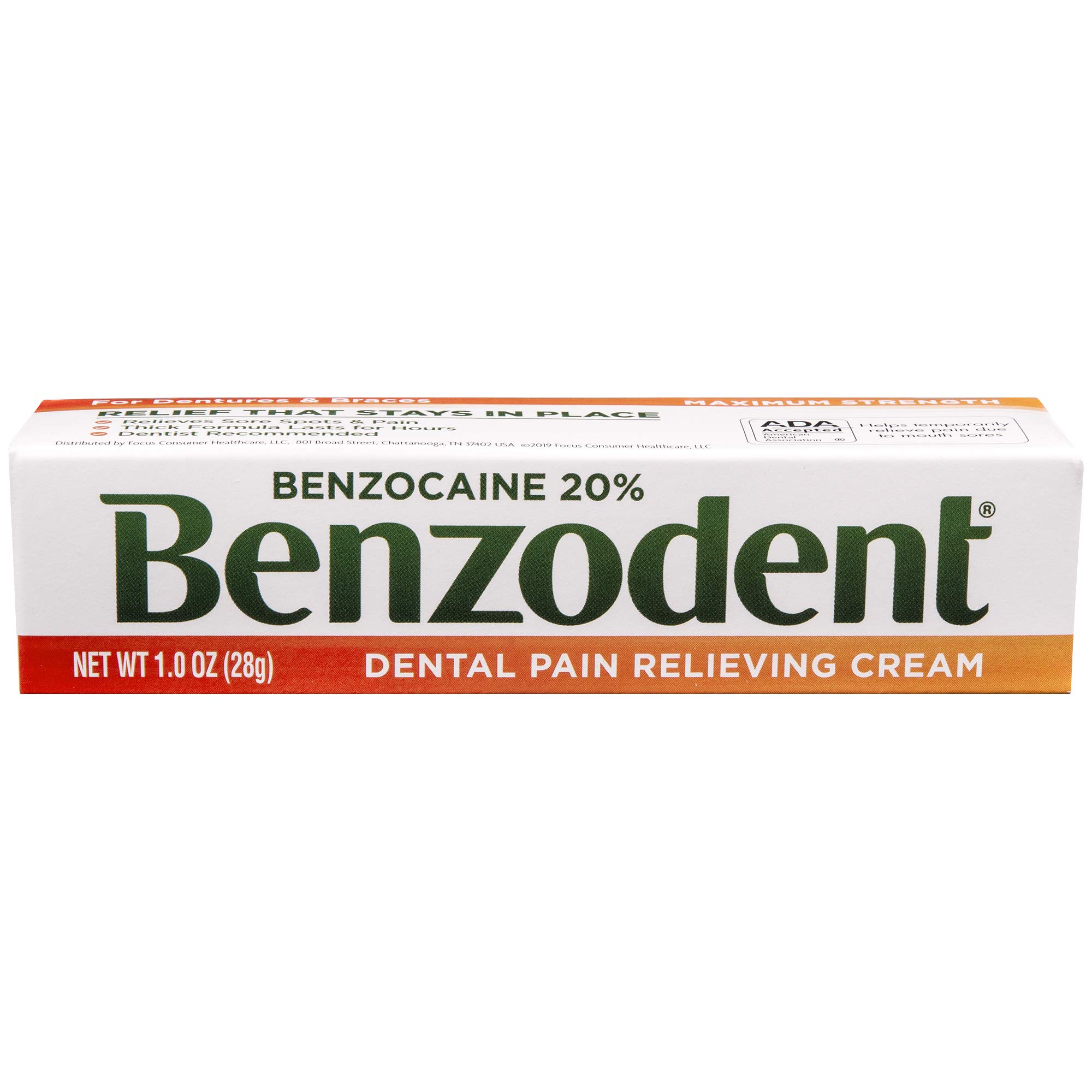 Benzodent Dental Pain Relieving Cream for Dentures and Braces, 0.25 oz tube (Pack of 3)