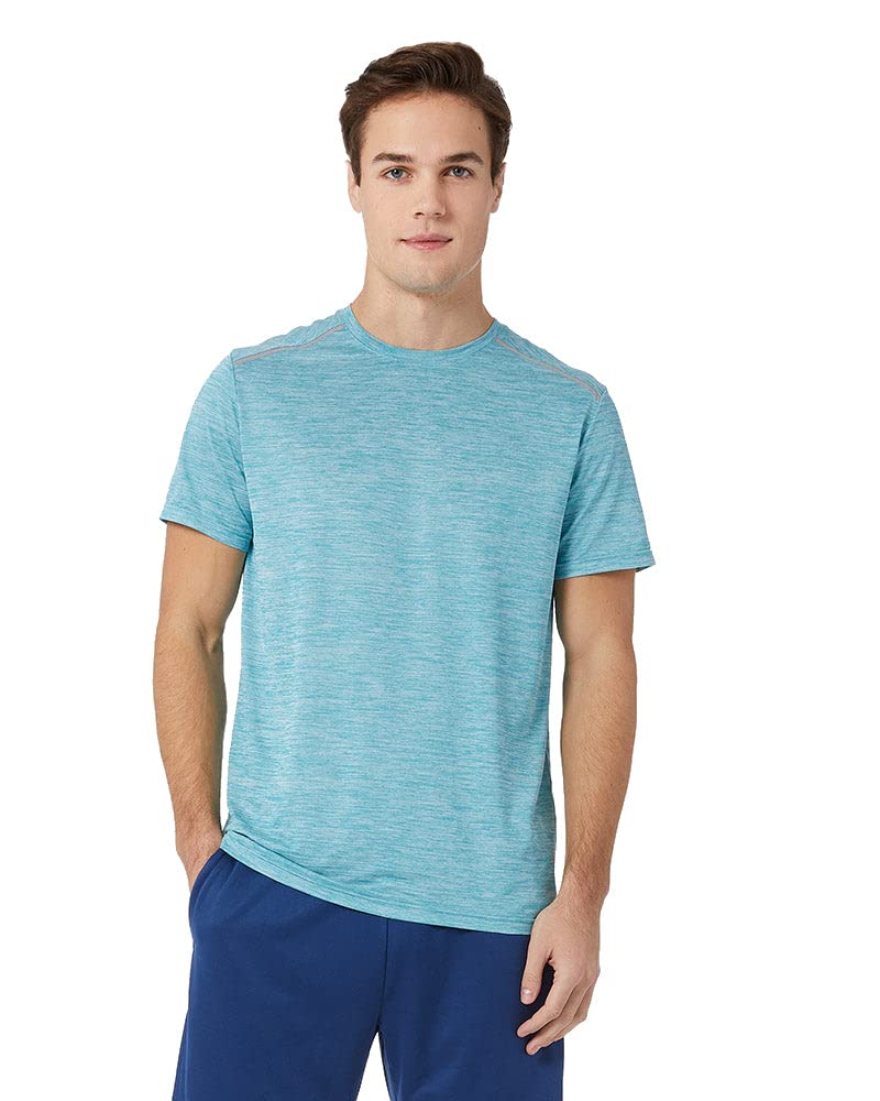 32 DEGREEES Men’s Ultra-Sonic Active T-Shirt | Slim Fit | Breathable | Moisture Wicking | Anti-Odor | Reflective, Submarine Space Dye, Large