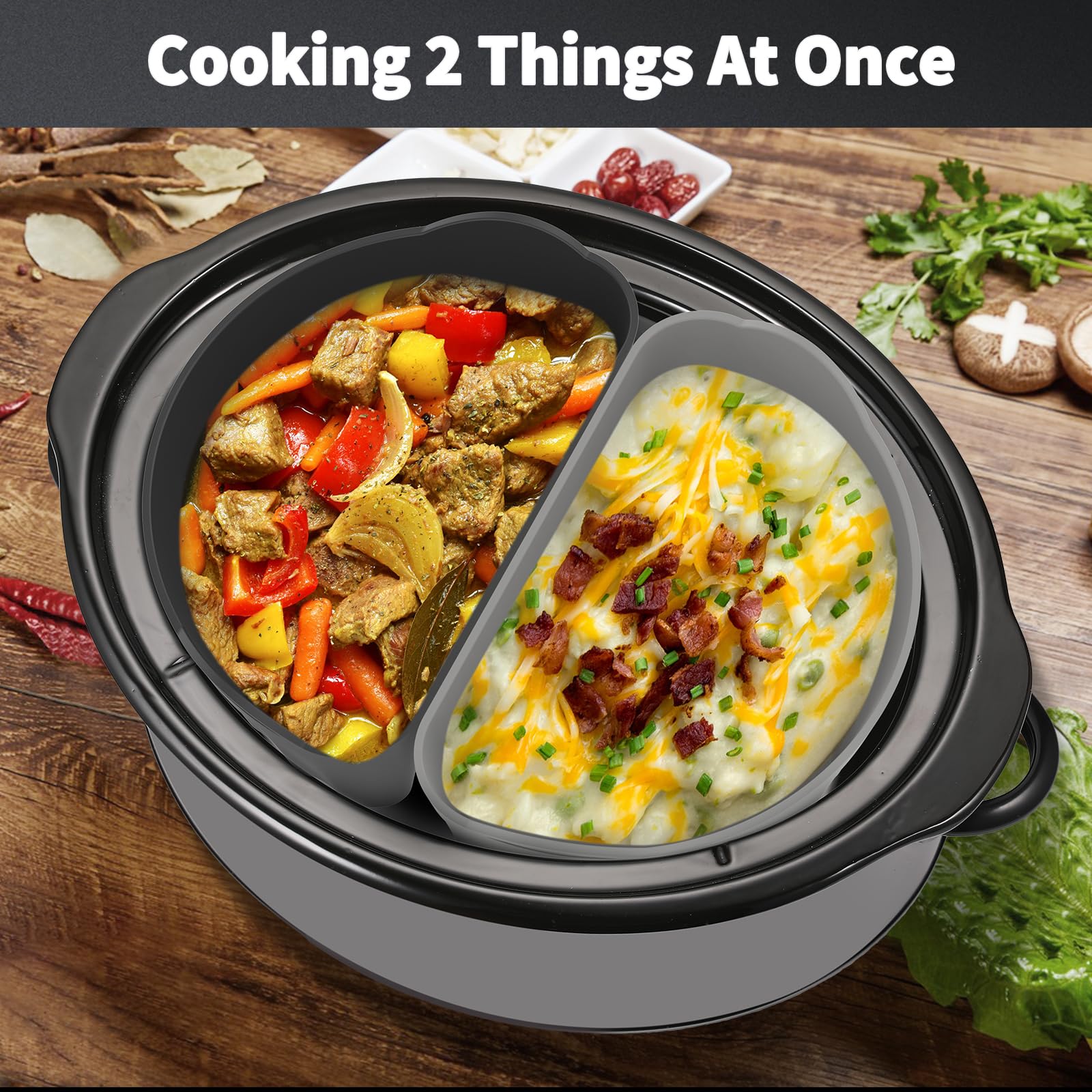 OUTXE Upgraded Slow Cooker Divider Liner fit 6 QT Crockpot, Reusable & Leakproof Silicone Crockpot Divider, Dishwasher Safe Cooking Liner for 6 Quart Pot