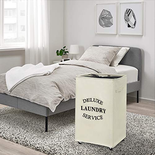 ZERO JET LAG 90L Large Slim Rolling On Wheels Laundry Hamper Basket Tall Dirty Clothes Hamper Clothes Storage Basket Standable Corner Handy Bin Hamper Basket 12x16x26" (Beige)