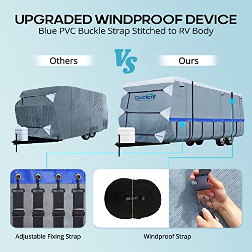 Quictent Upgraded Travel Trailer RV Cover, Extra-Thick 6-ply Camper Cover, Fits 27-30Ft Motorhome -Breathable Watertight Quick-Drying Rip-Stop Anti-UV with 2 Windproof Straps, 4 Tire Covers