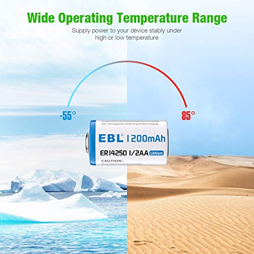 EBL 1/2 AA Size 14250 ER14250 3.6V Lithium Batteries, Non-Rechargeable Battery for Dog Collars and Baby Movement Monitor Alarm Systems and More