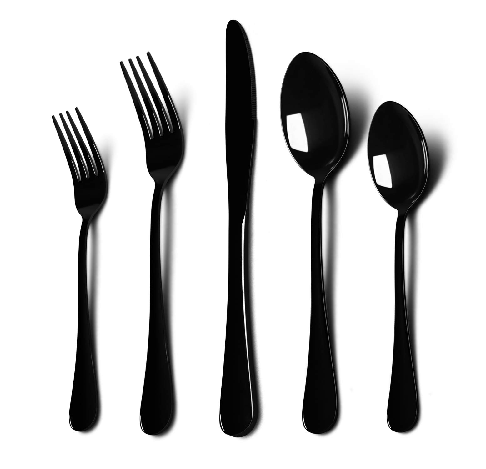 HaWare 49-Piece Black Silverware Set with Flatware Drawer Organizer, Stainless Steel Cutlery with 8 Steak Knives, Modern Eating Utensils Tableware Service for 8, Mirror Polished, Dishwasher Safe